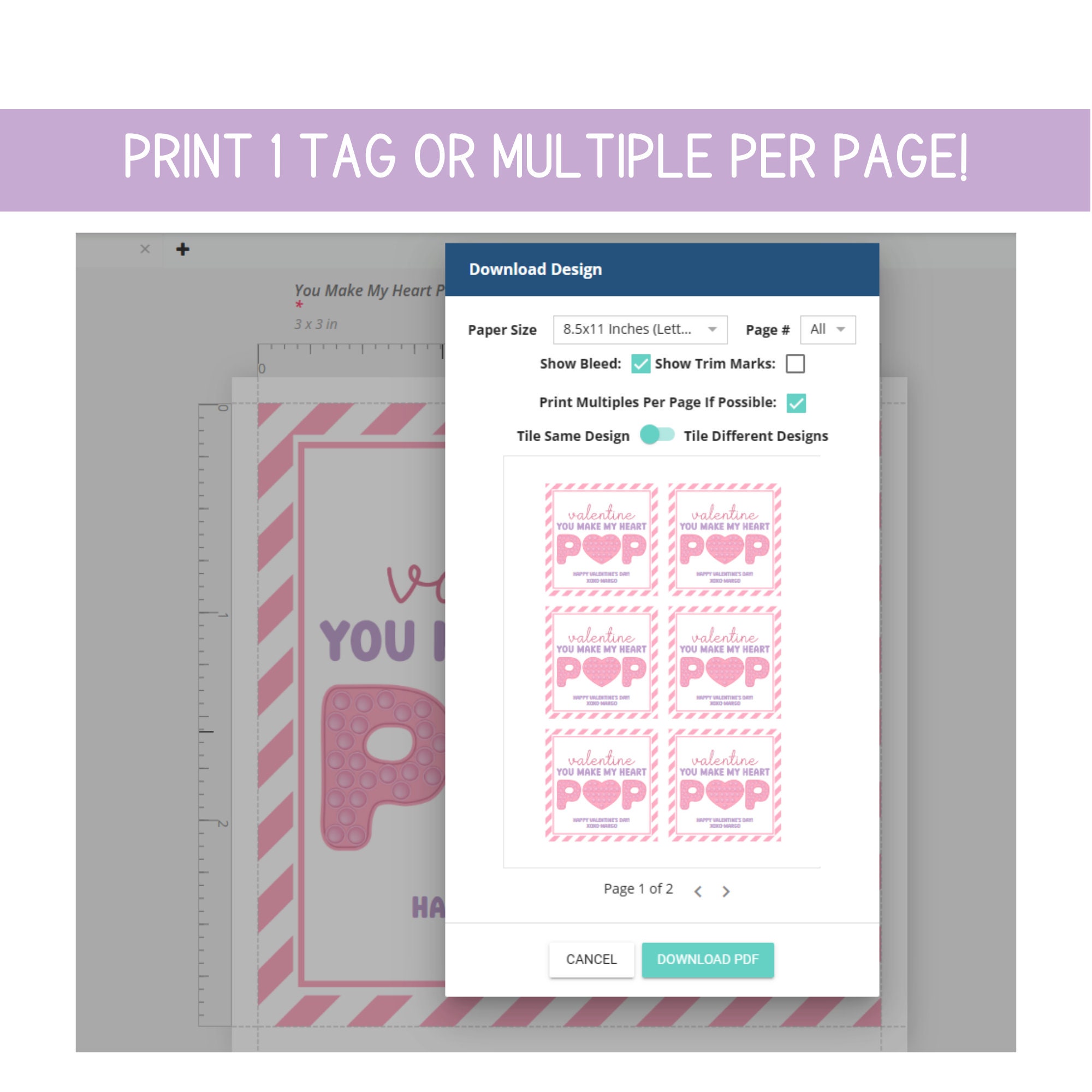 Valentine's Day Pop It Tags, Classroom Valentines, Printable Pop It ...