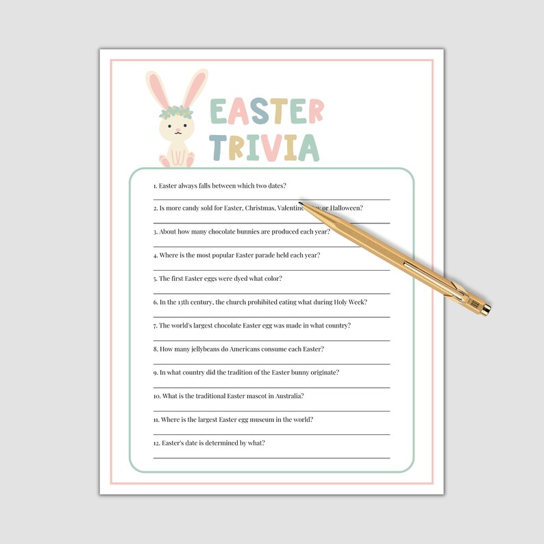 Easter Trivia, Easter Trivia Game Printable, Easter Trivia Facts ...