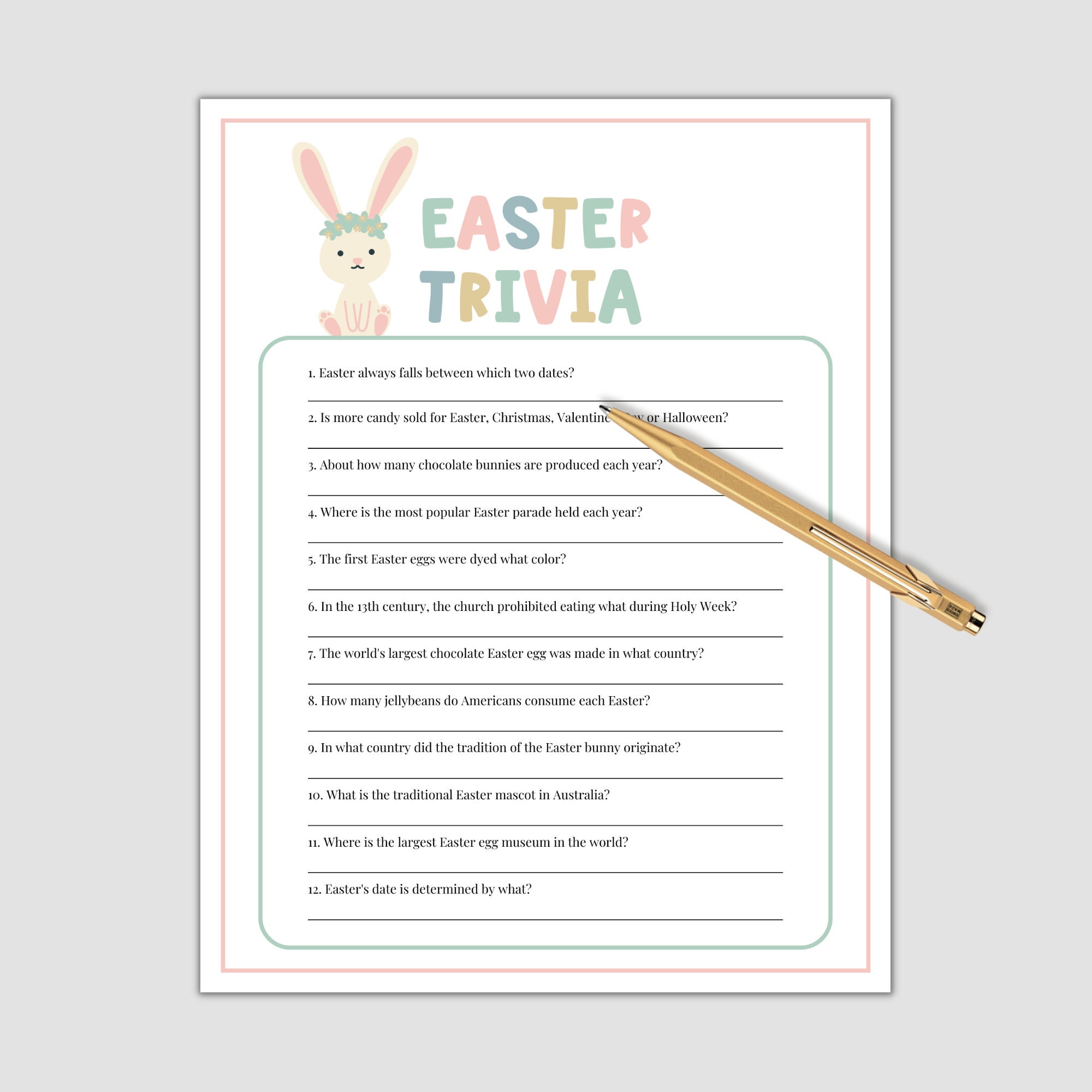 Easter Trivia, Easter Trivia Game Printable, Easter Trivia Facts ...