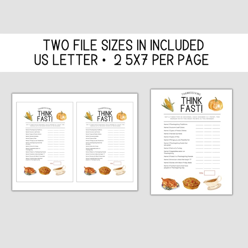 Thanksgiving Trivia Game, Think Fast Game, Thanksgiving Printable Games ...