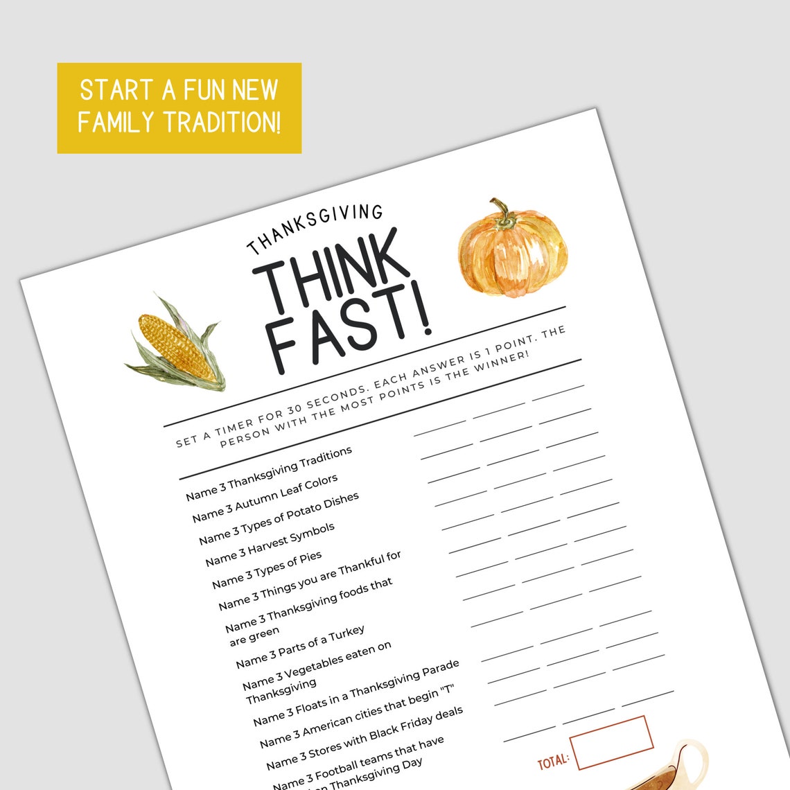 Thanksgiving Trivia Game, Think Fast Game, Thanksgiving Printable Games ...