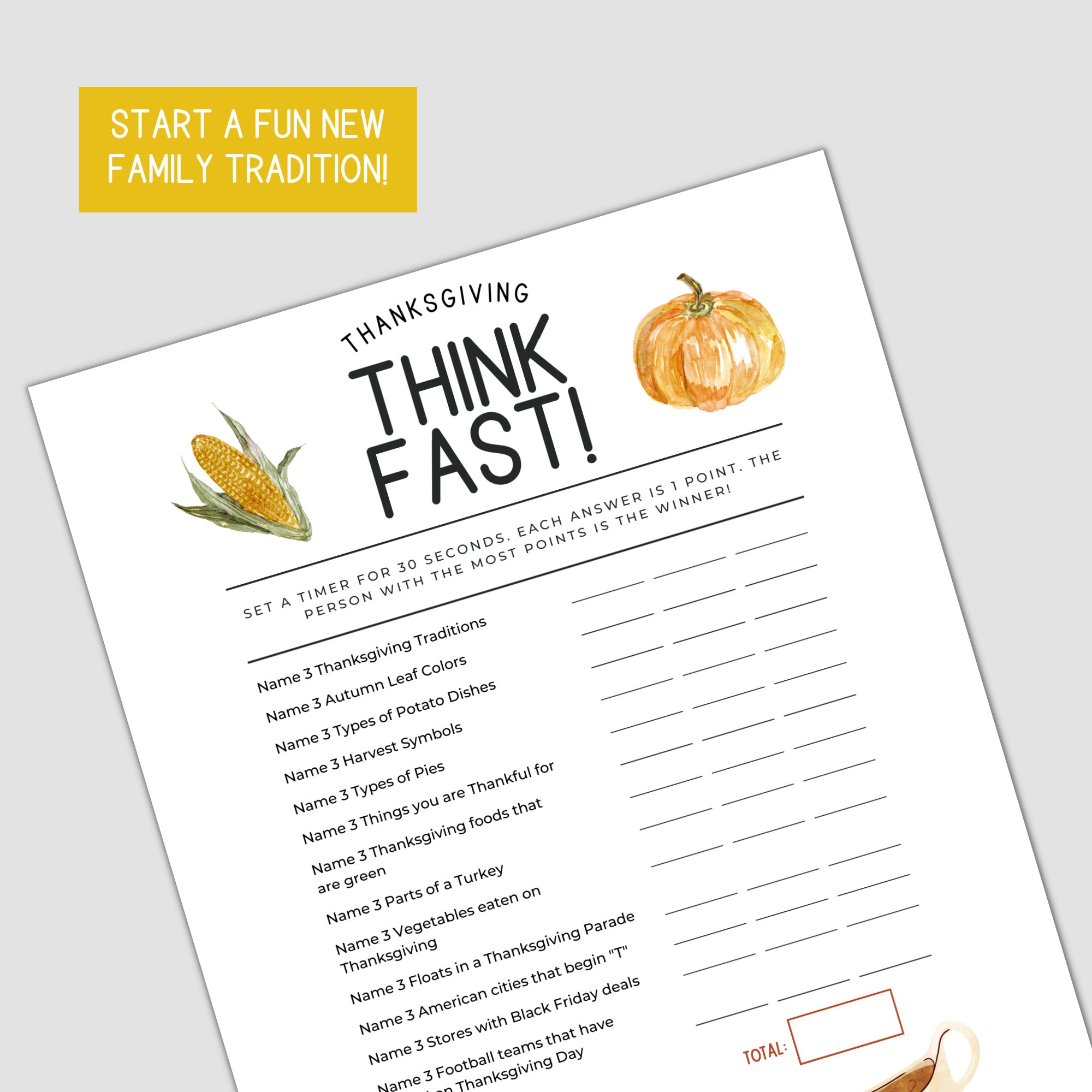 Thanksgiving Trivia Game, Think Fast Game, Thanksgiving Printable Games ...