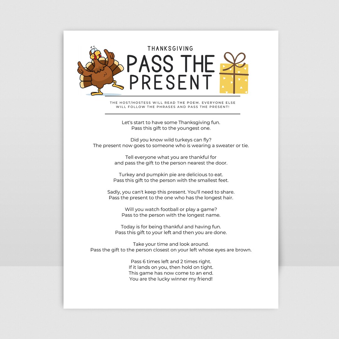 2023 Thanksgiving Pass the Present Printable Game for Families or ...