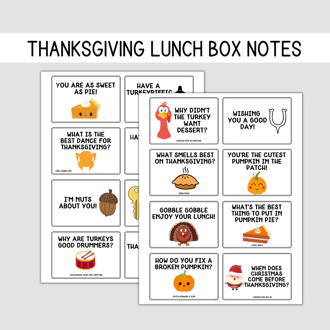 Thanksgiving Lunch Box Notes for Kids, Fall Lunchbox Notes, Lunchbox ...