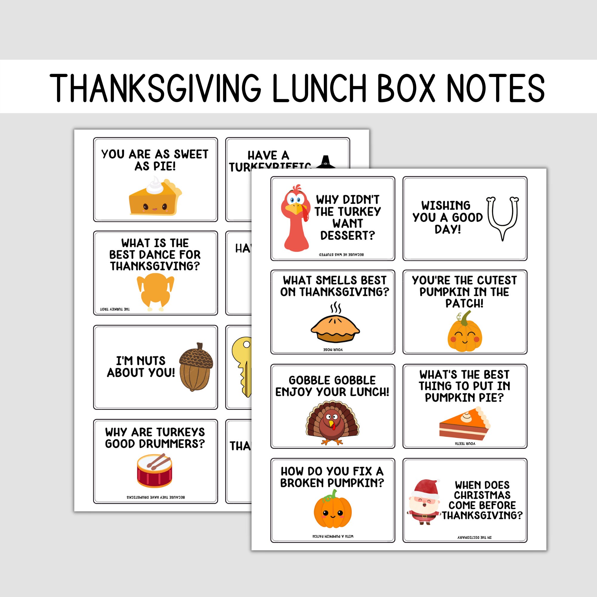 Thanksgiving Lunch Box Notes for Kids, Fall Lunchbox Notes, Lunchbox ...