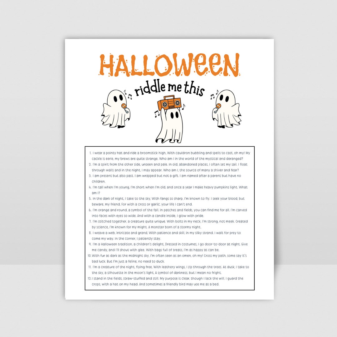 Halloween Riddle Me This, Halloween Trivia Game, Halloween Party Game ...