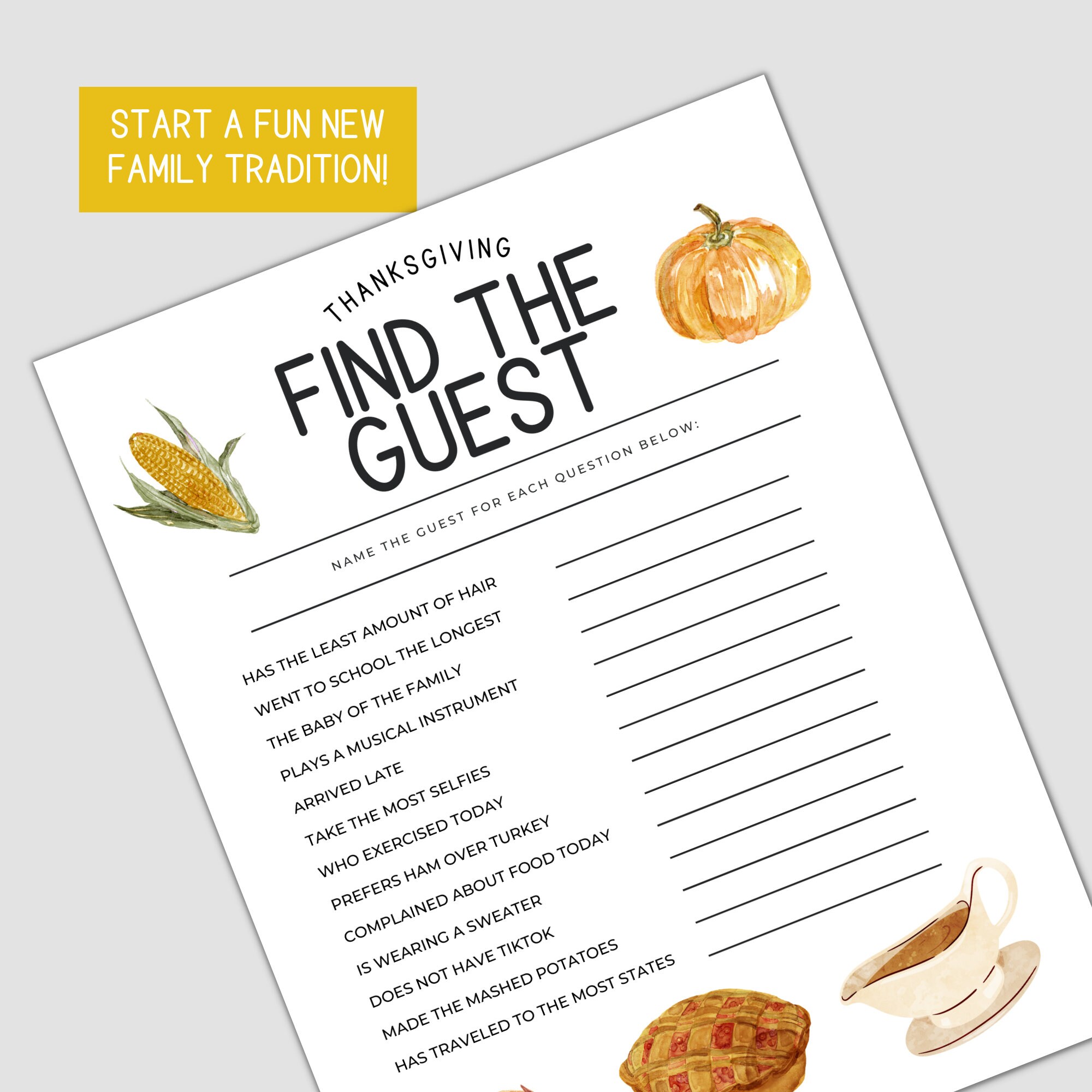 Thanksgiving Find the Guest Game, Thanksgiving Party Game ...