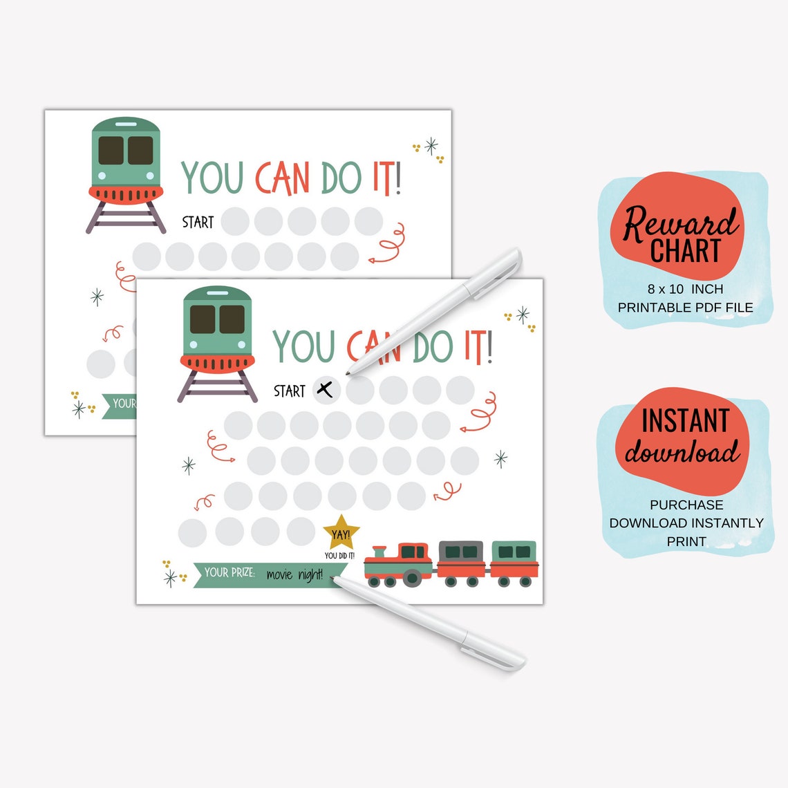 Reward Chart for Kids, Printable Train Behavior Chart, Daily Chore ...