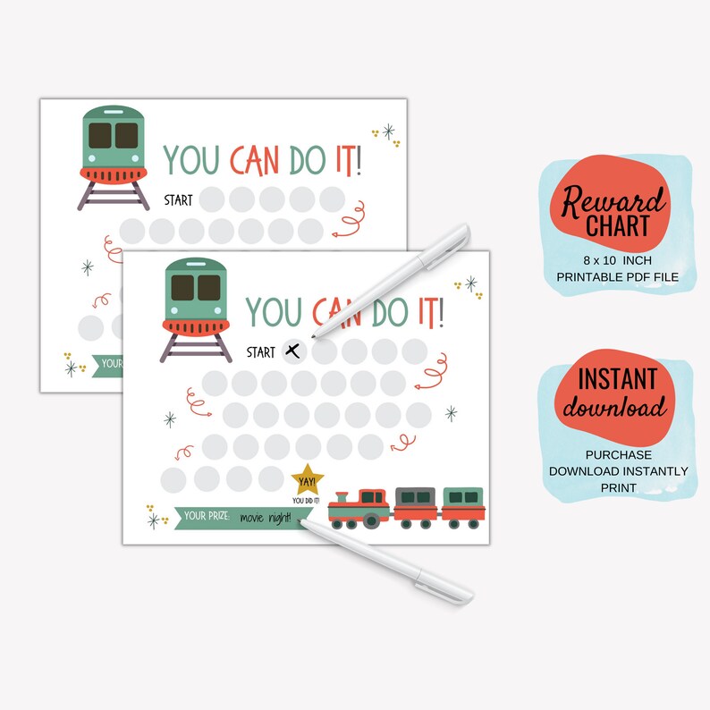 Reward Chart for Kids, Printable Train Behavior Chart, Daily Chore ...