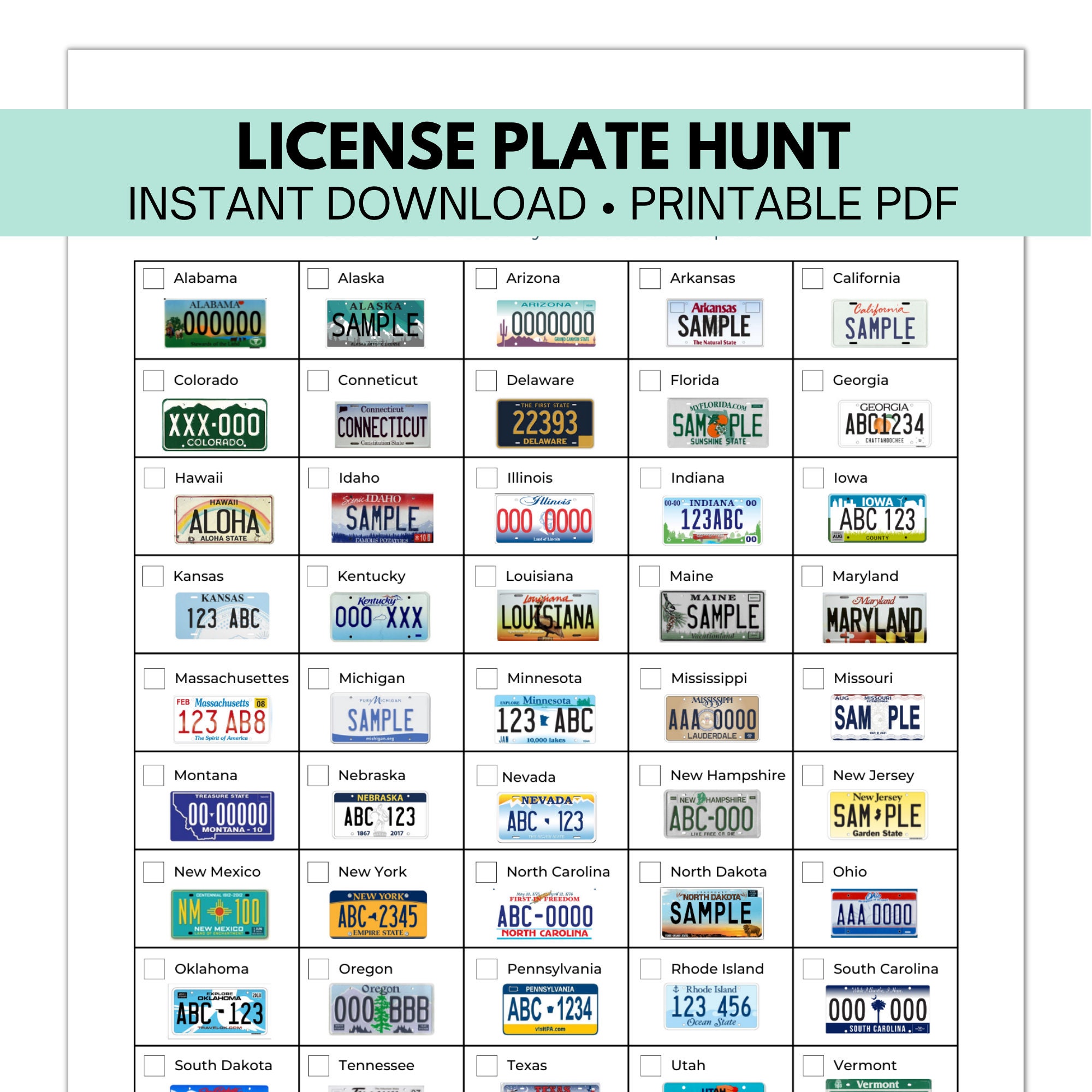 Road Trip License Plate Game- Kids Activity- Digital Download ...