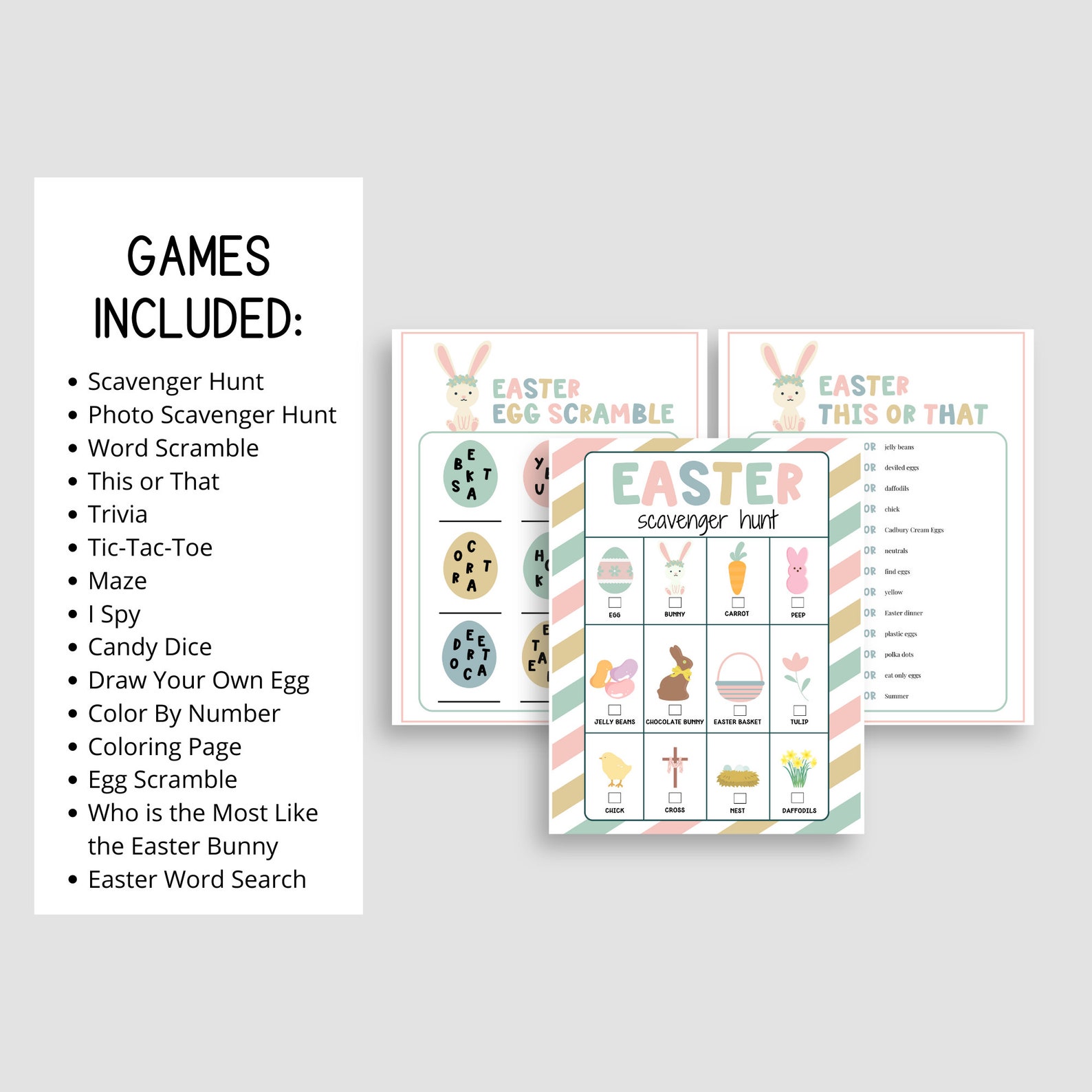 Printable Easter Party Games, Easter Scavenger Hunt, Easter Games for ...