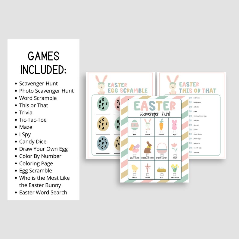 Printable Easter Party Games, Easter Scavenger Hunt, Easter Games for ...
