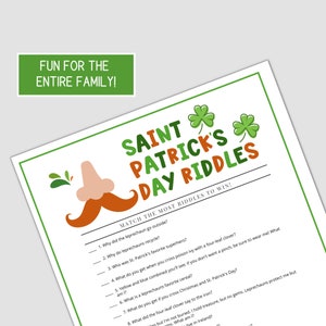St Patrick's Day Riddle Game for Kids, Printable St Paddy's Day Party ...