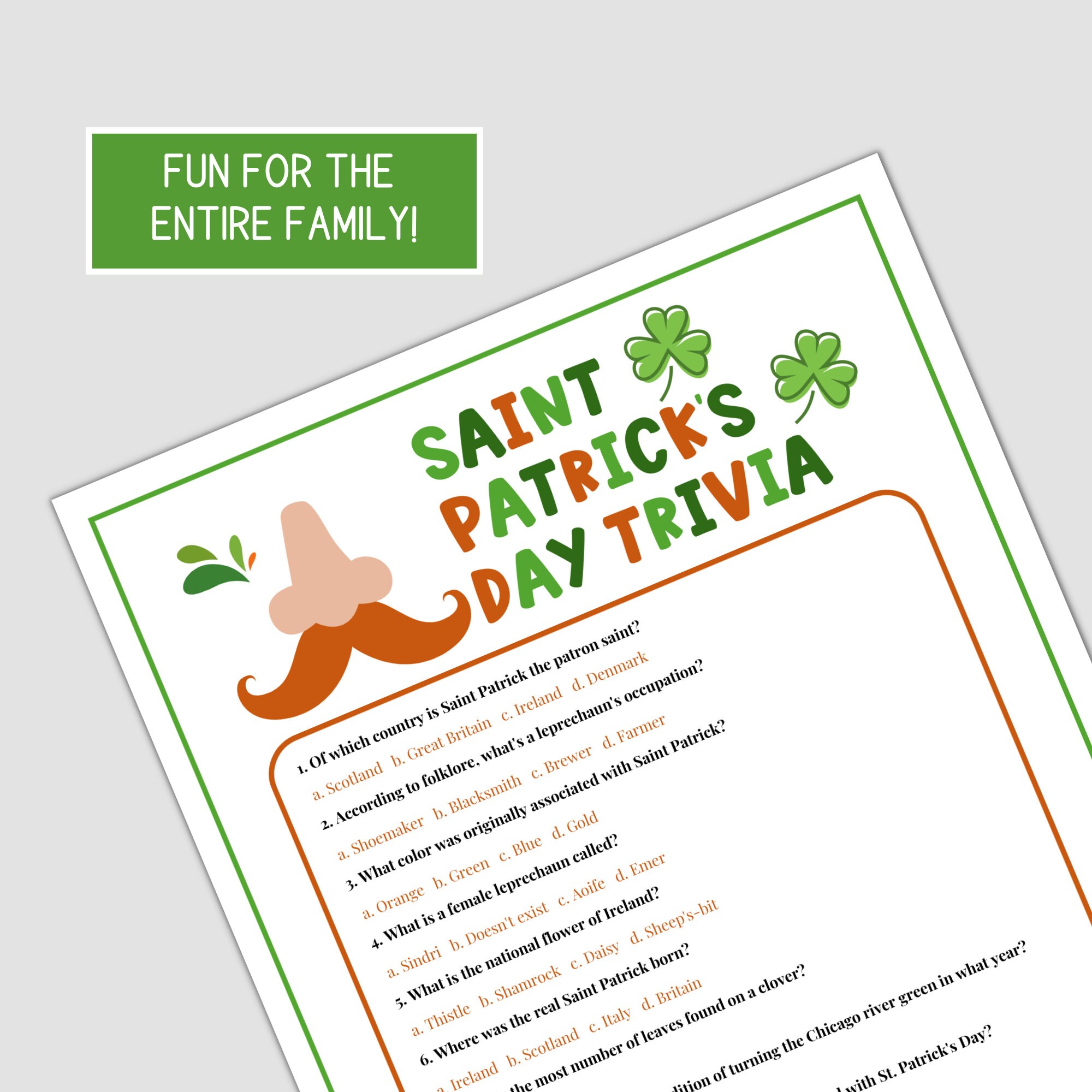 St. Patrick's Day Trivia, St Patricks Day Game, Saint Patricks Game ...