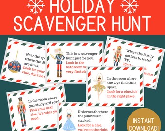 Indoor Christmas Treasure Hunt, Christmas Scavenger Hunt Card ...