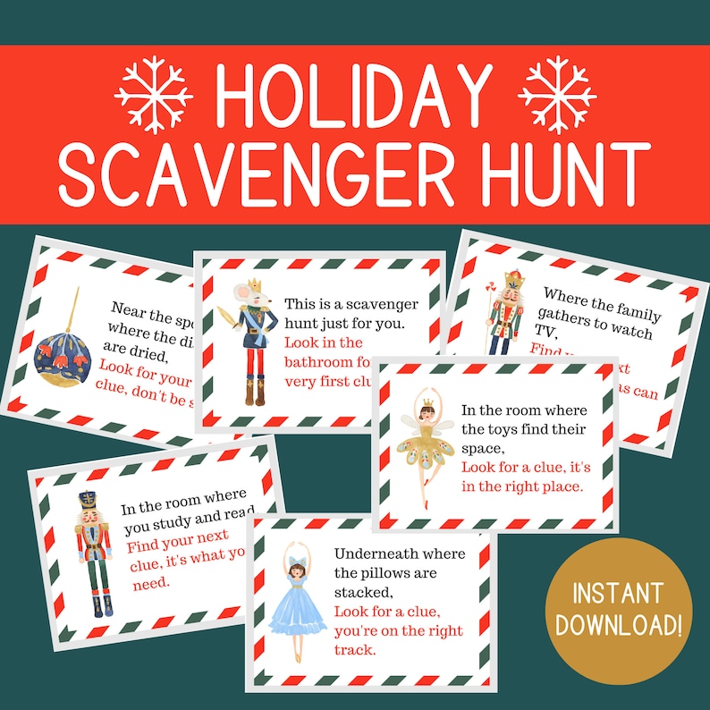 Indoor Christmas Treasure Hunt, Christmas Scavenger Hunt Card ...