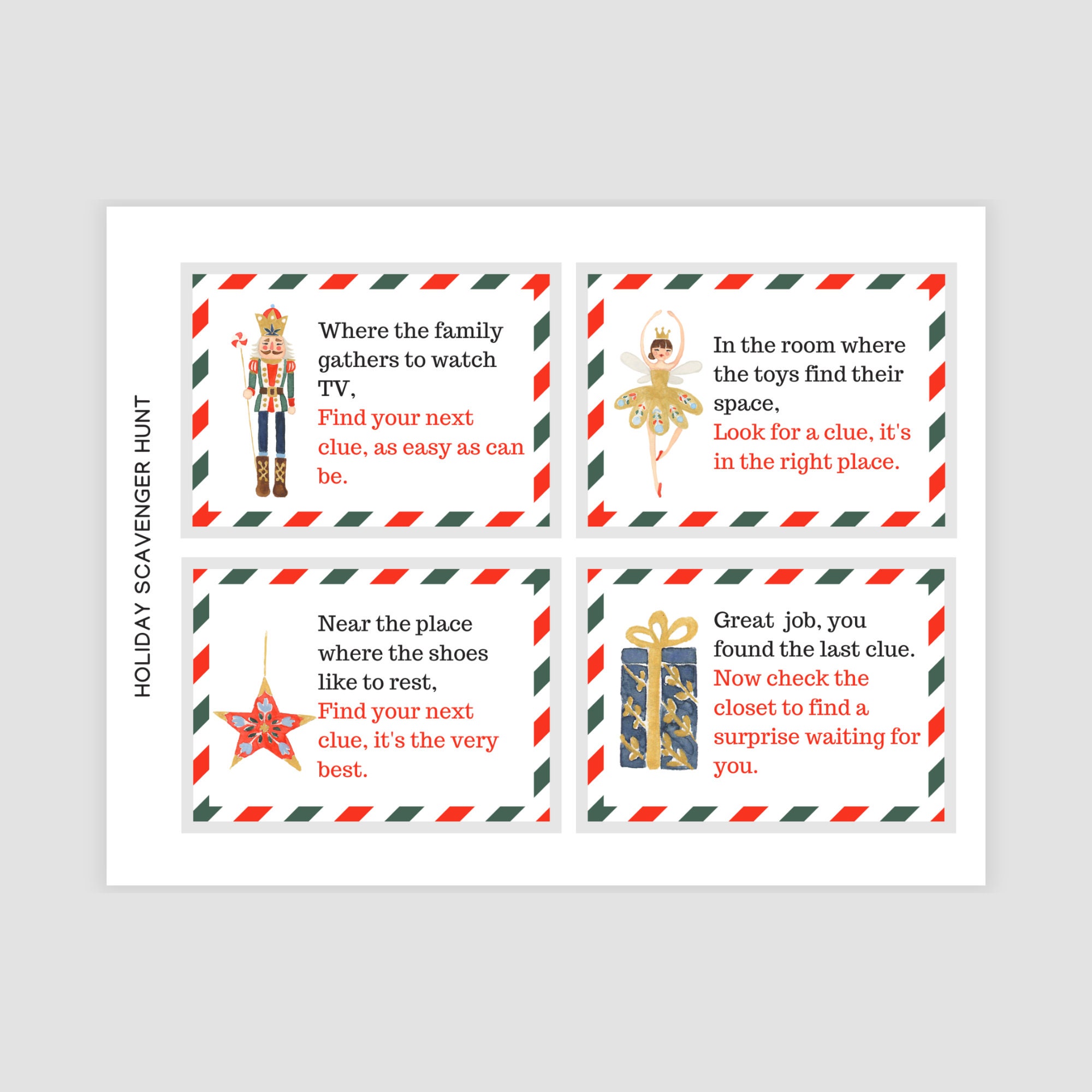 Indoor Christmas Treasure Hunt, Christmas Scavenger Hunt Card ...
