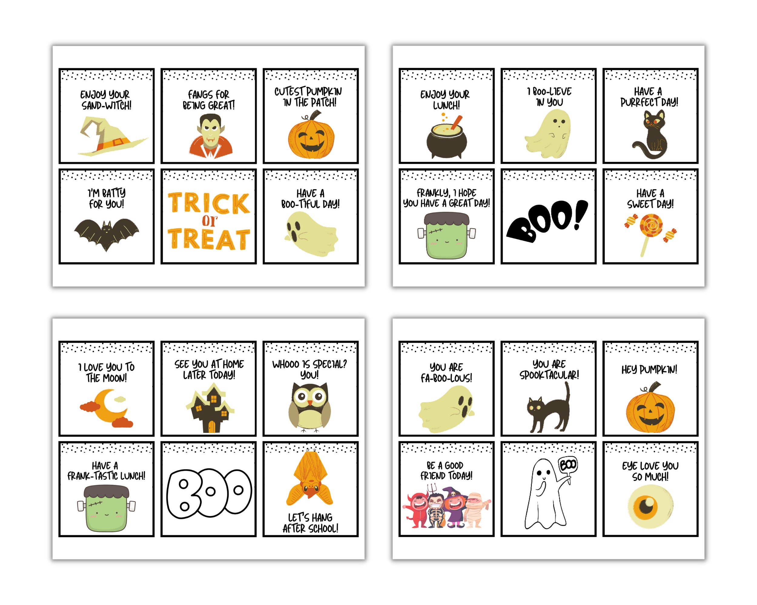Halloween Lunch Box Notes for Kids, Lunchbox Notes, Lunchbox Note ...
