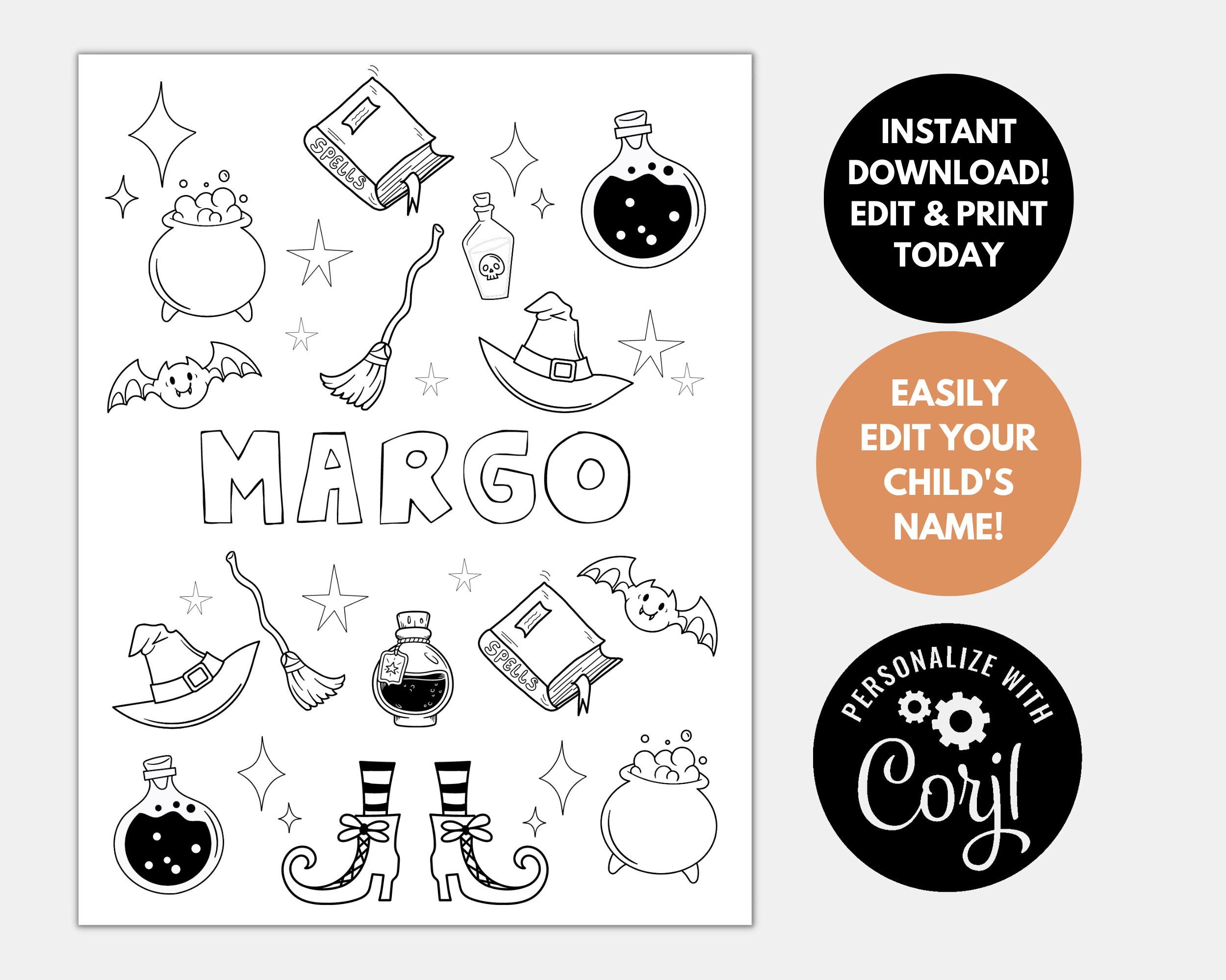 Custom Name Halloween Printable Coloring Pages for Kids, Fall Coloring ...