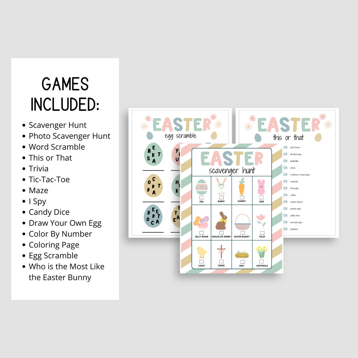 Printable Easter Party Games, Easter Scavenger Hunt, Easter Games for ...