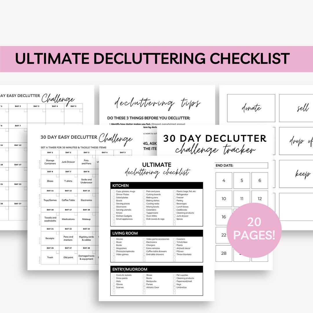 Printable Decluttering Planner - 30 Day Challenge, Ultimate Checklist ...