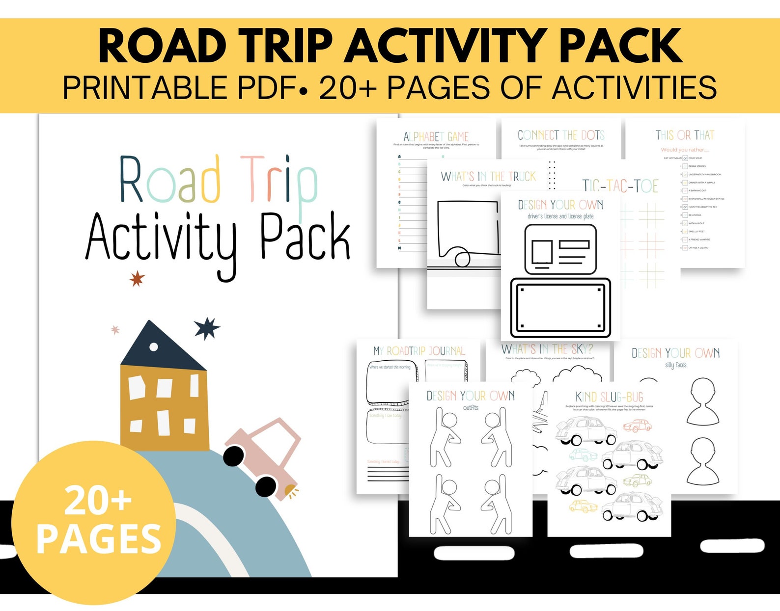 Road Trip Activity Pack, Printable Travel Games for Kids, Kids Travel ...