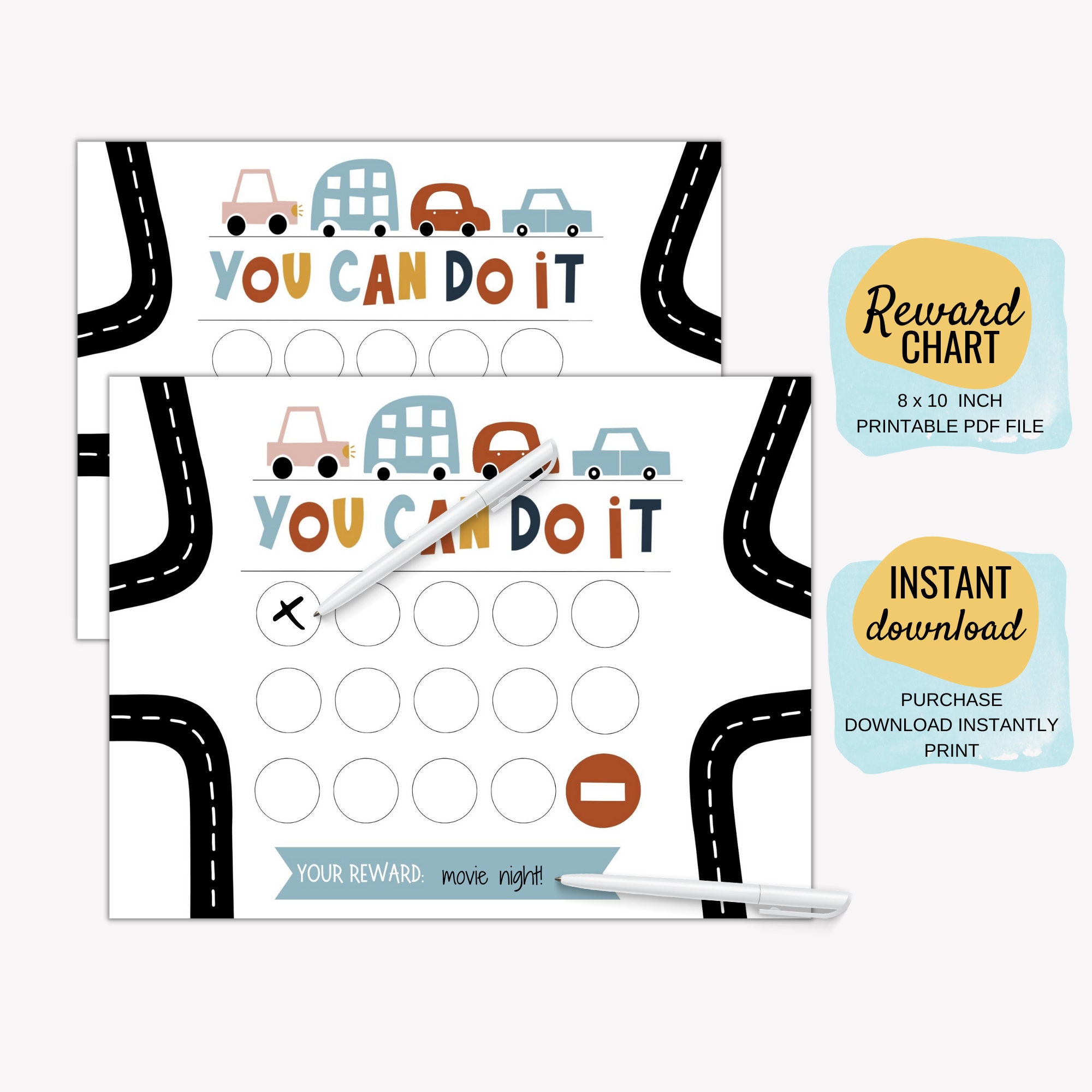 Reward Chart for Kids, Printable Cute Cars Behavior Chart, Daily Chore ...