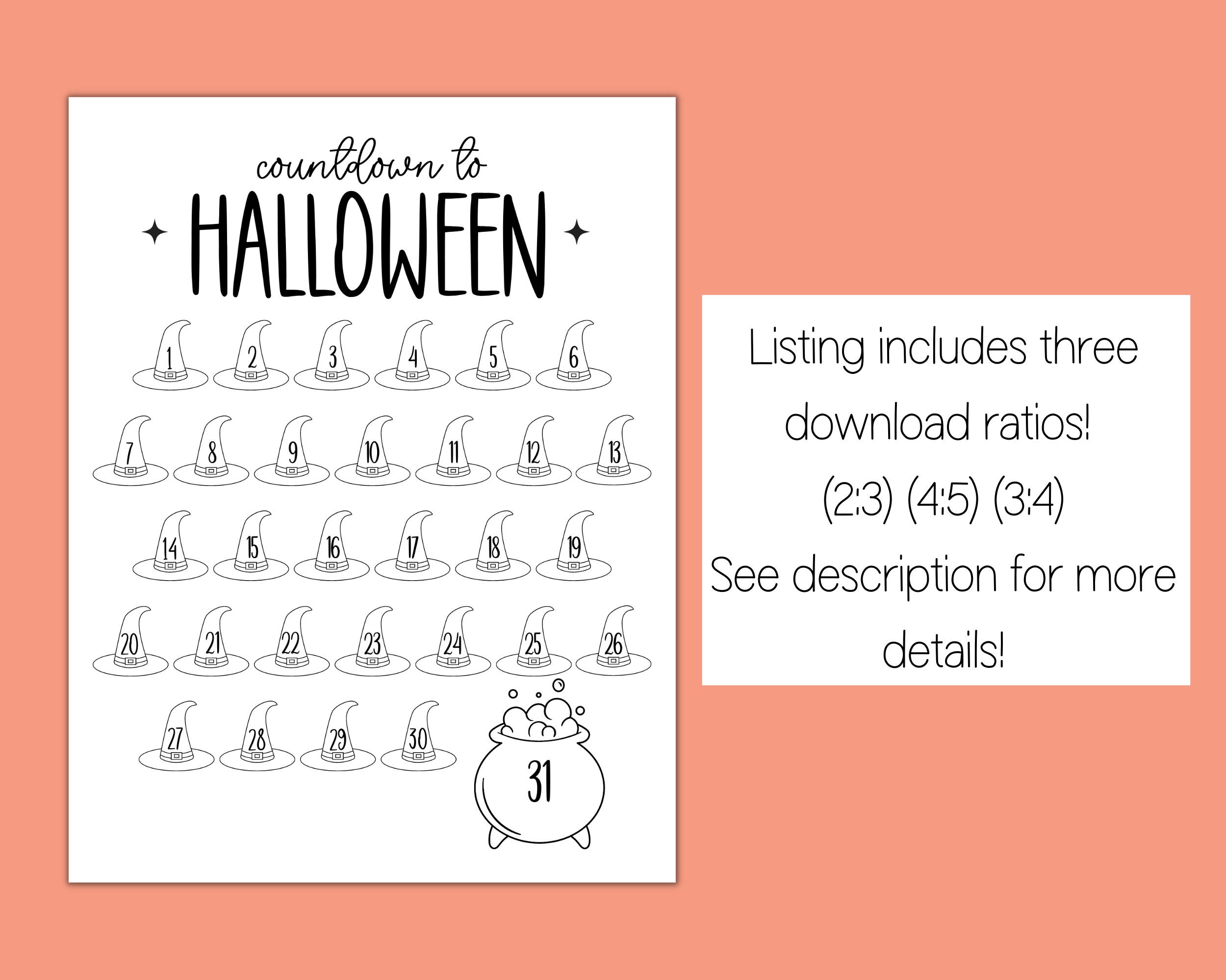 Printable Halloween Countdown, INSTANT DOWNLOAD, Printable Halloween ...