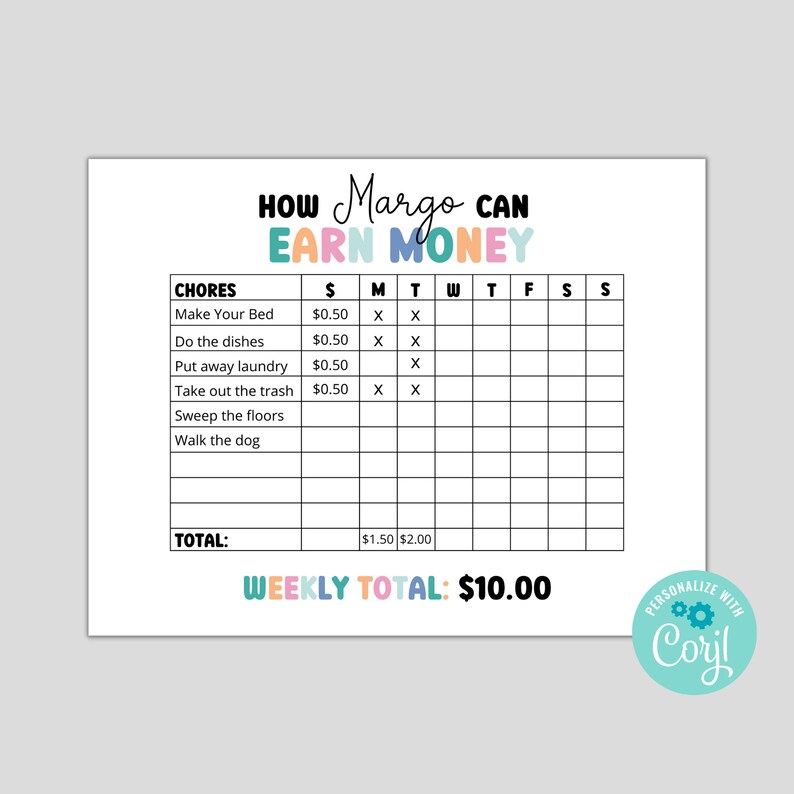 Kids Chore and Allowance Chart Printable, How to Earn Money Chore Chart ...