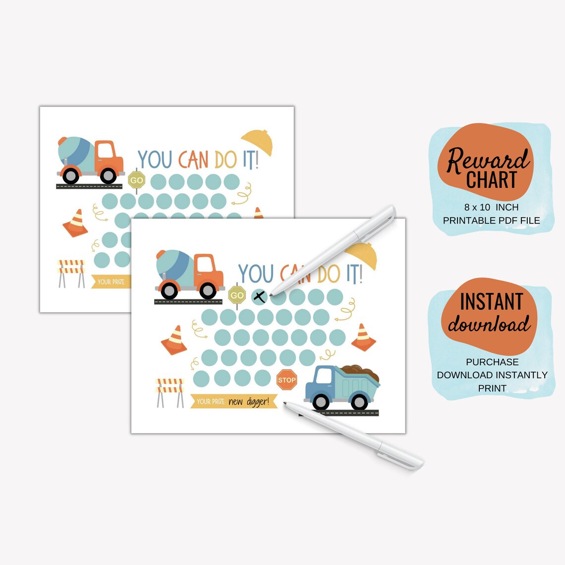 Reward Chart for Kids,printable Construction Trucks Behavior Chart ...