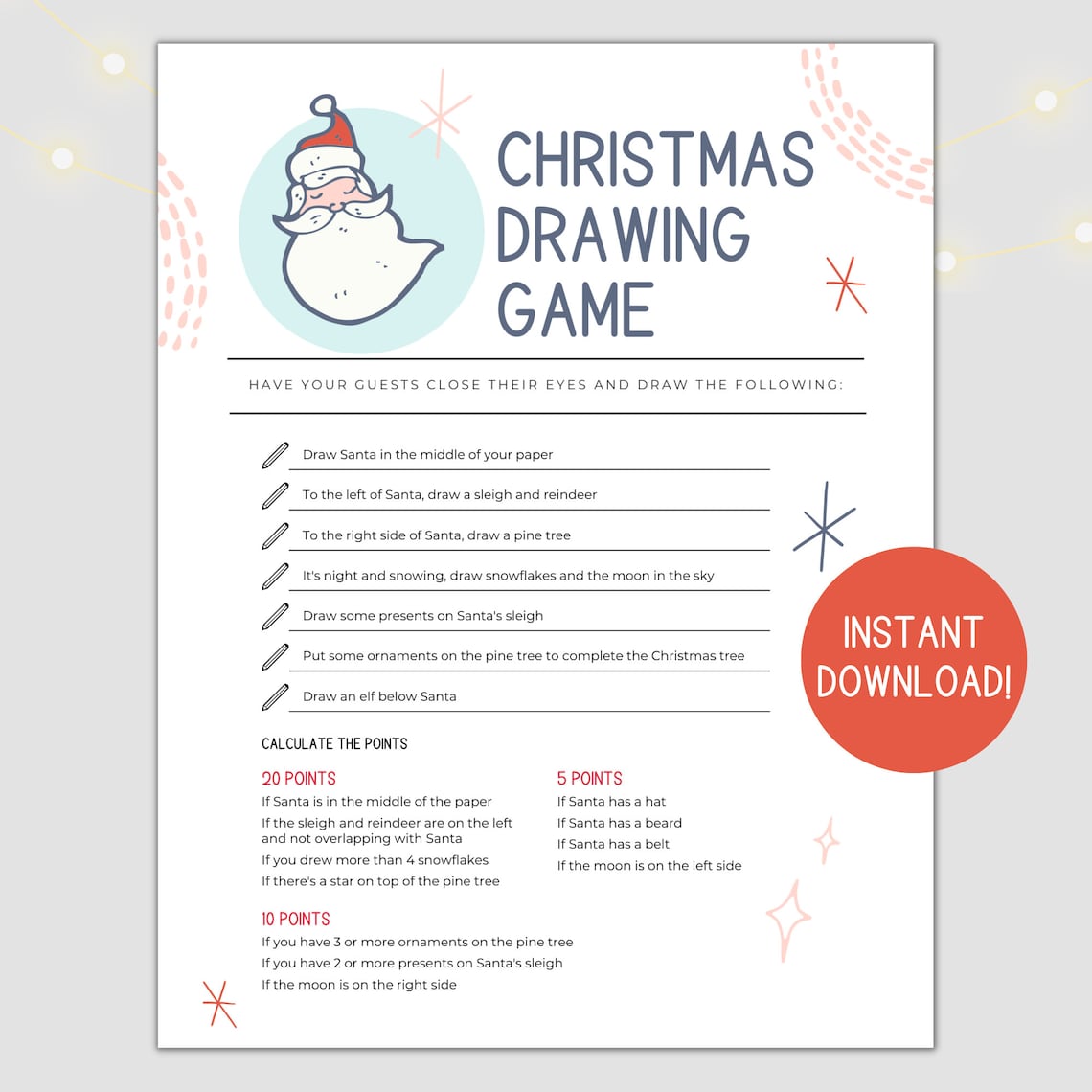 Printable Christmas Drawing Game for Office Holiday Parties or Family ...