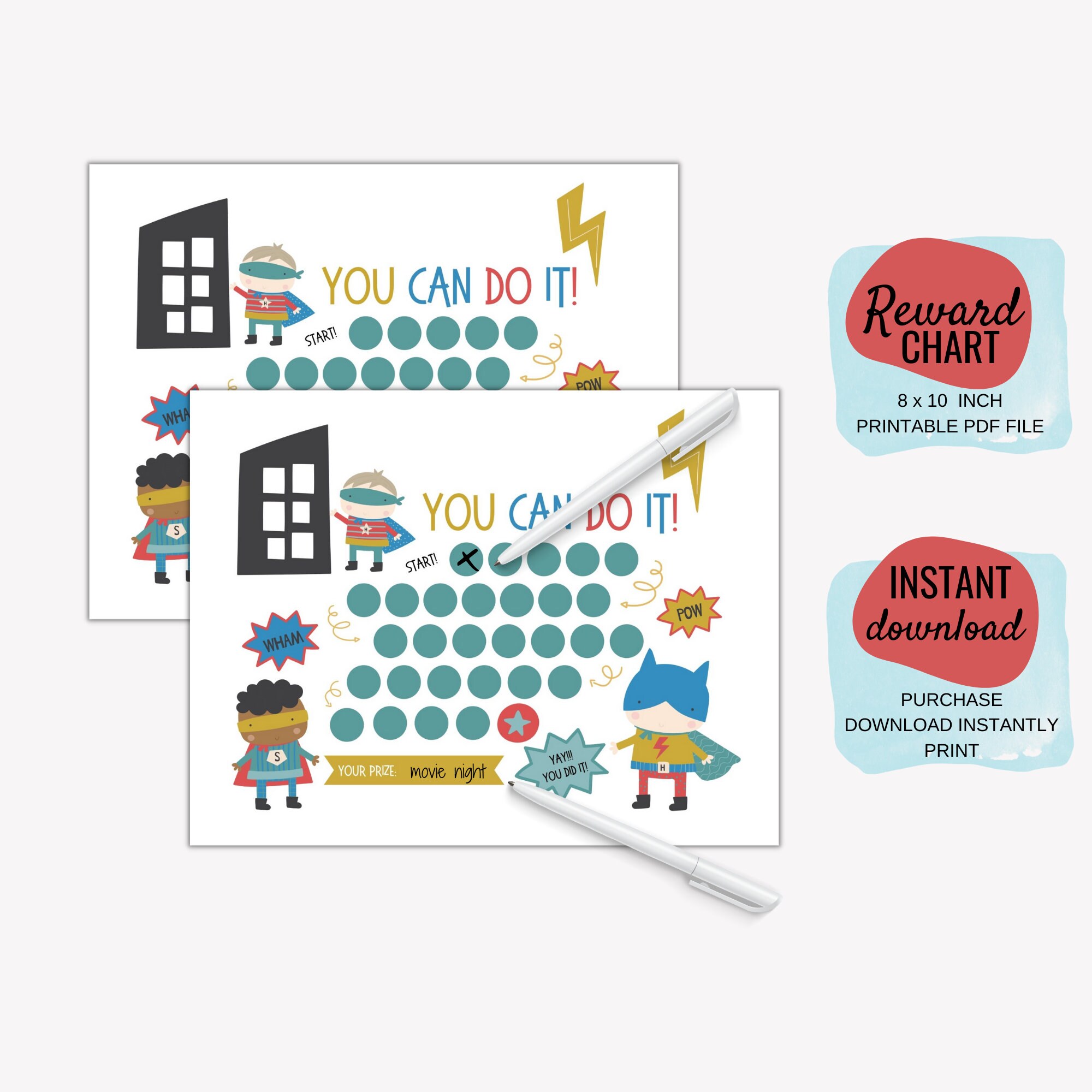 Reward Chart for Kids, Printable Super Hero Behavior Chart, Daily Chore ...