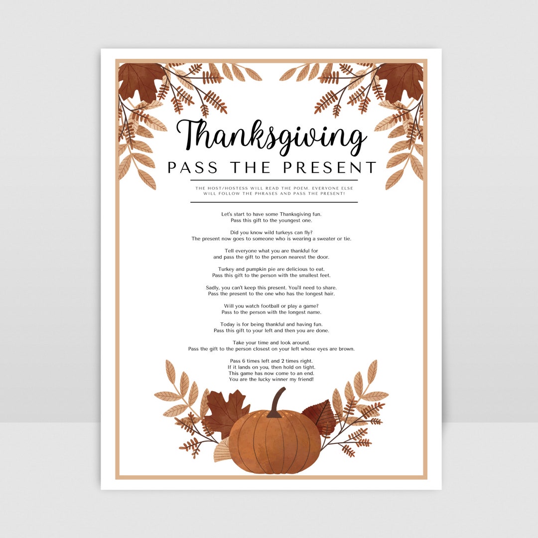 Thanksgiving Pass the Present Printable Game for Families or Office ...
