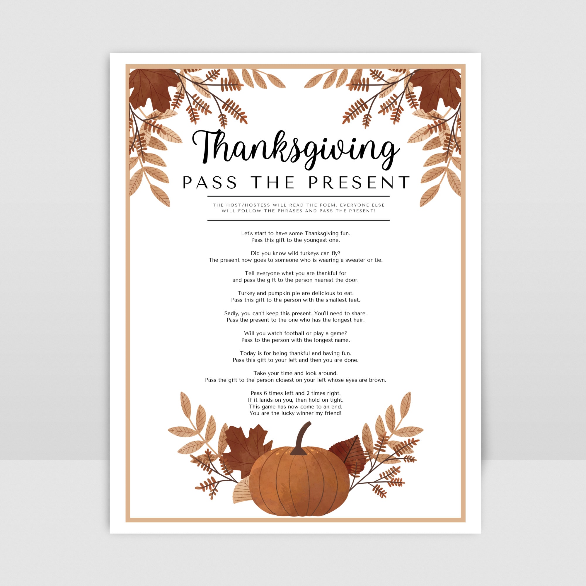 Thanksgiving Pass the Present Printable Game for Families or Office ...