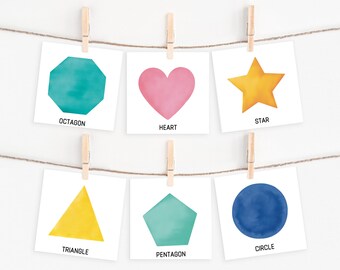 20 Rainbow Shapes Flash Card Geometric Flash Cards Montessori Materials ...