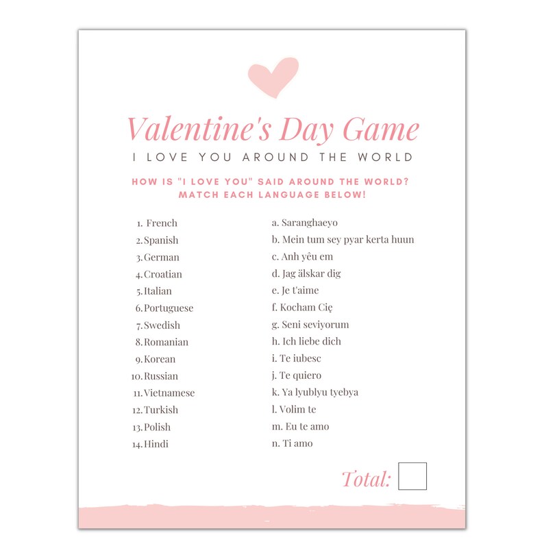 I Love You Around the World Printable Valentines Day Party Game ...