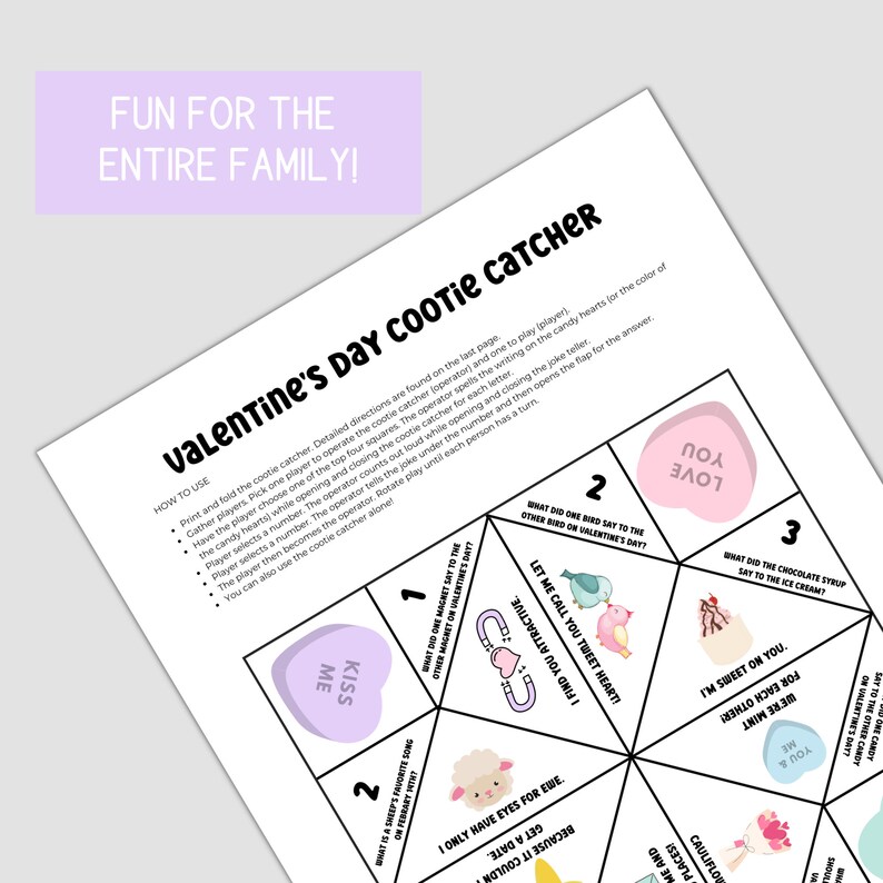 Valentine's Day Cootie Catcher, Valentine's Day Fortune Teller ...