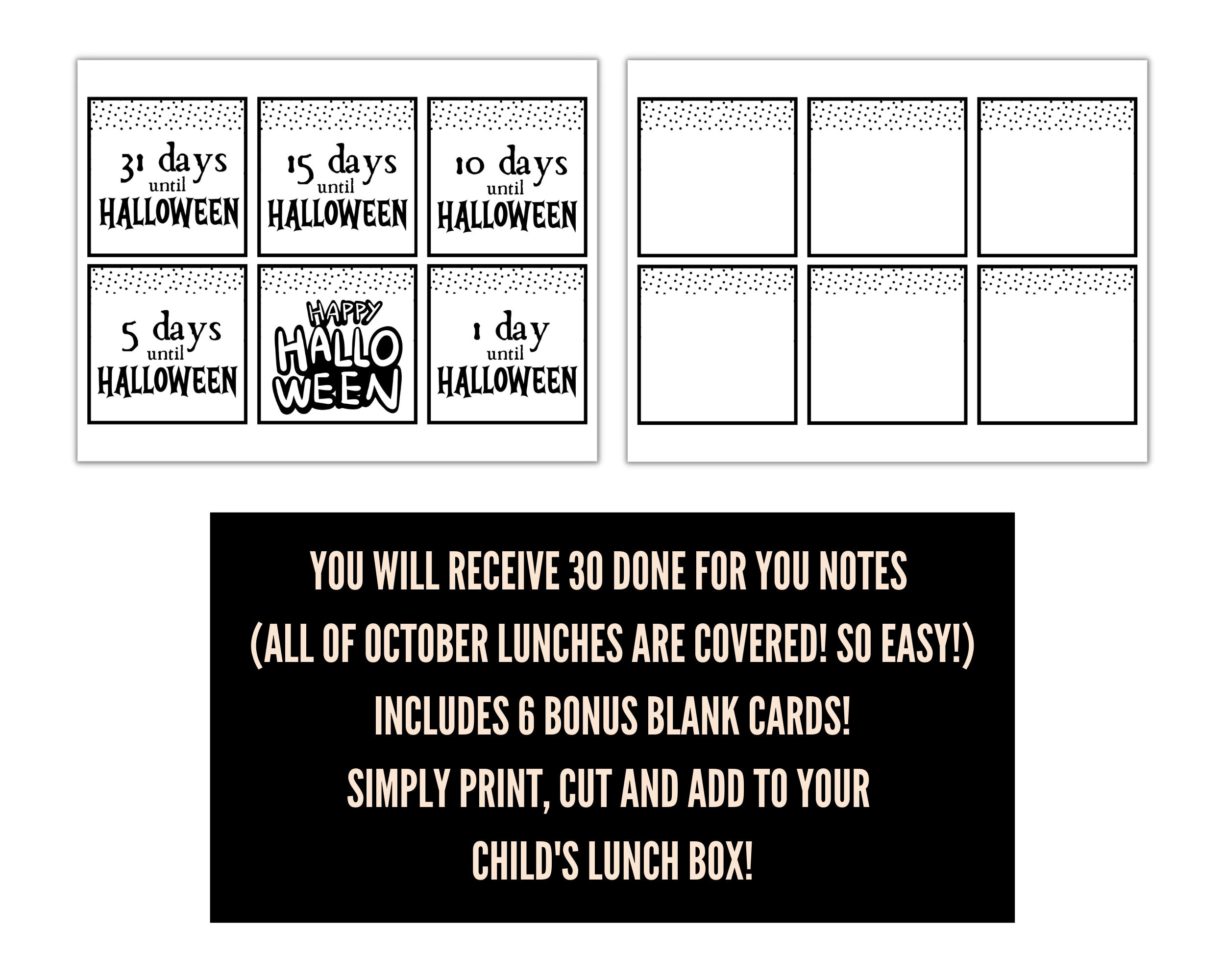 Halloween Lunch Box Notes for Kids, Lunchbox Notes, Lunchbox Note ...