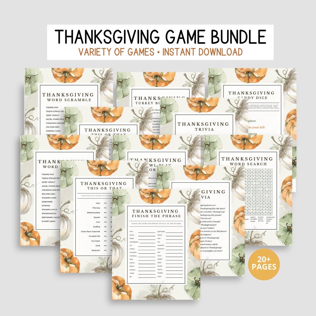Thanksgiving Game Bundle, 16 Printable Games, Thanksgiving Activities ...