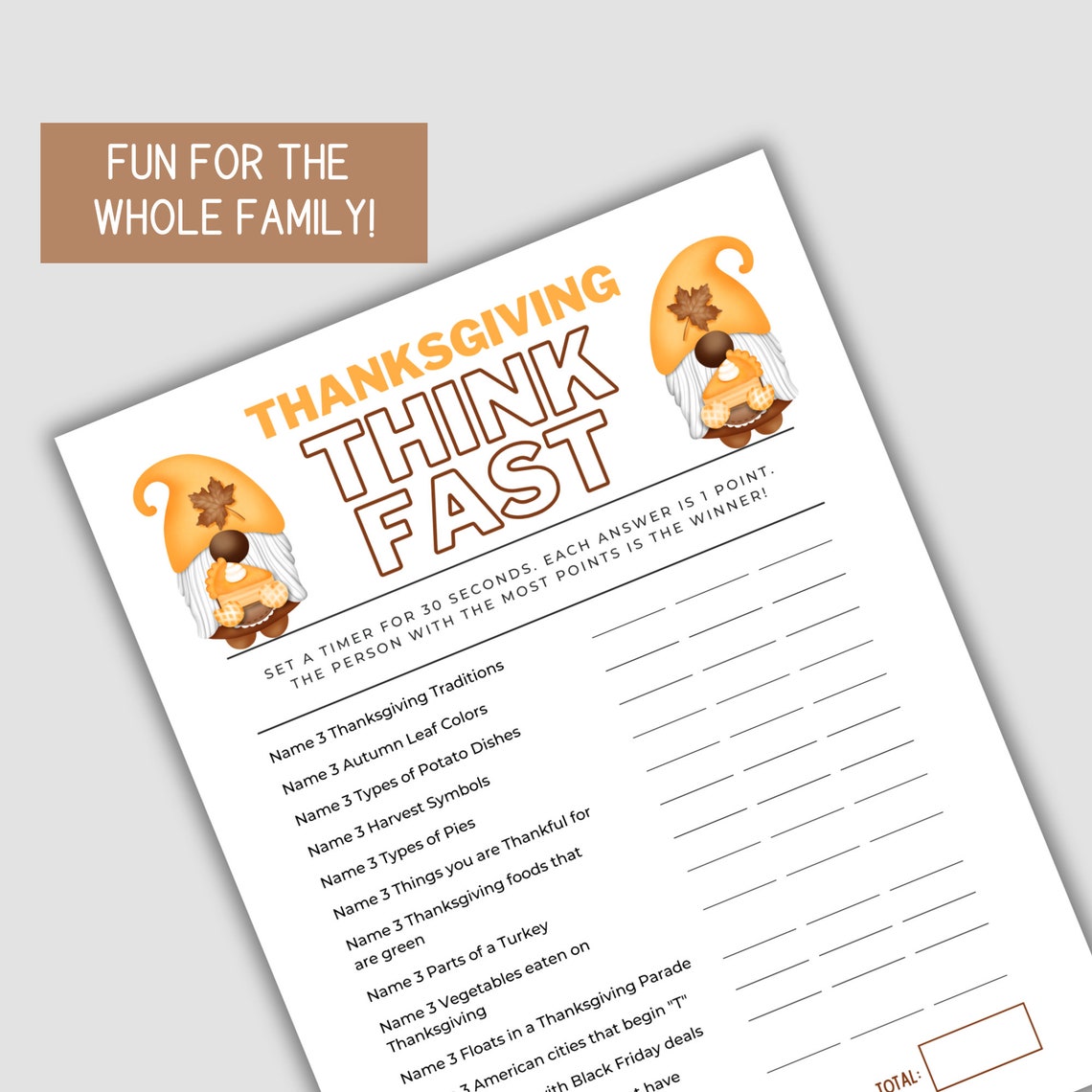 Thanksgiving Trivia Game, Think Fast Game, Thanksgiving Printable Games ...