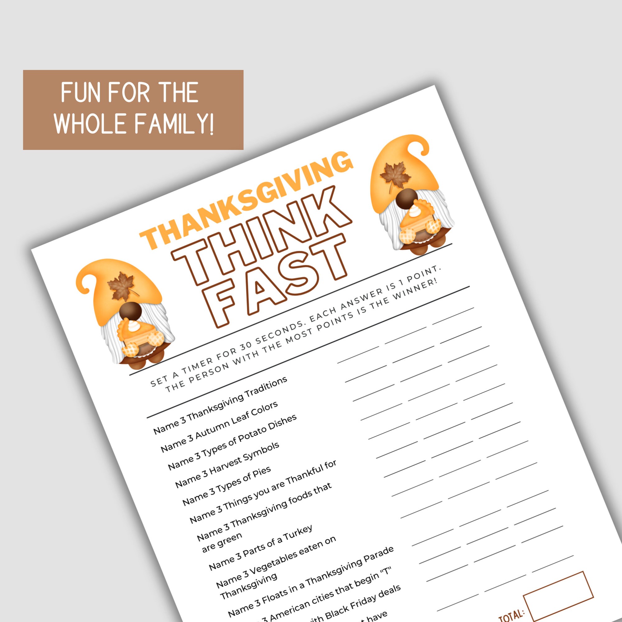 Thanksgiving Trivia Game, Think Fast Game, Thanksgiving Printable Games ...