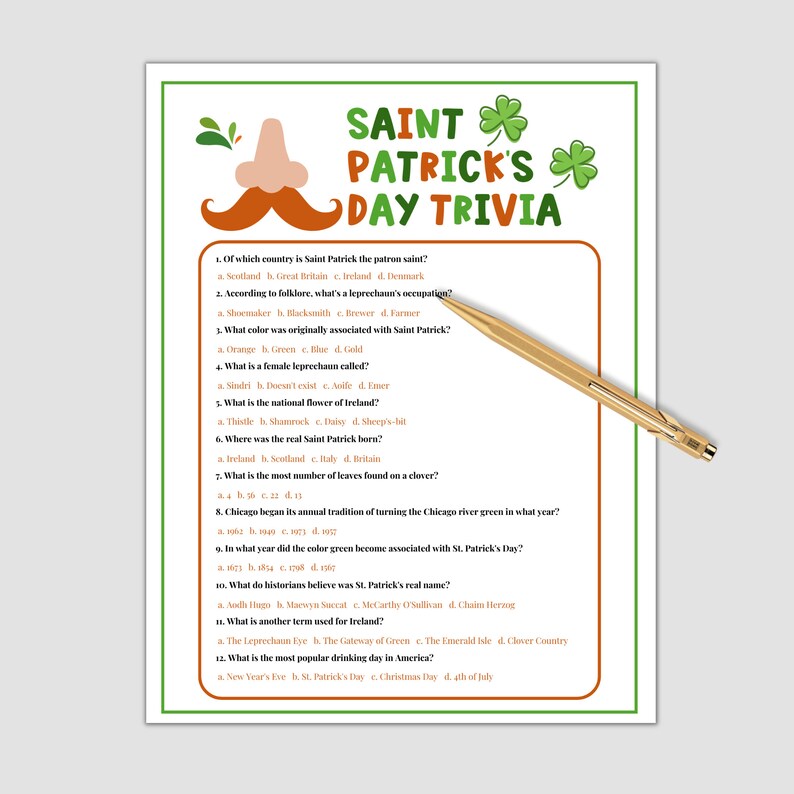 St. Patrick's Day Trivia, St Patricks Day Game, Saint Patricks Game ...