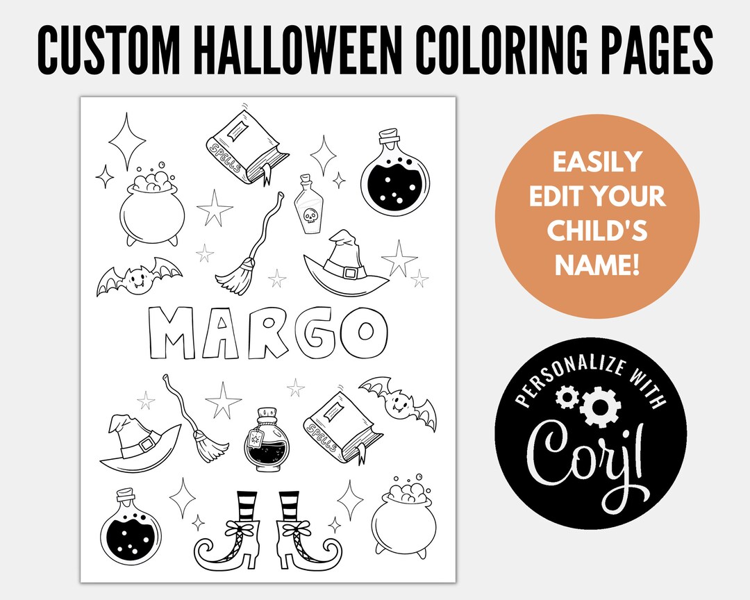 Custom Name Halloween Printable Coloring Pages for Kids, Fall Coloring ...