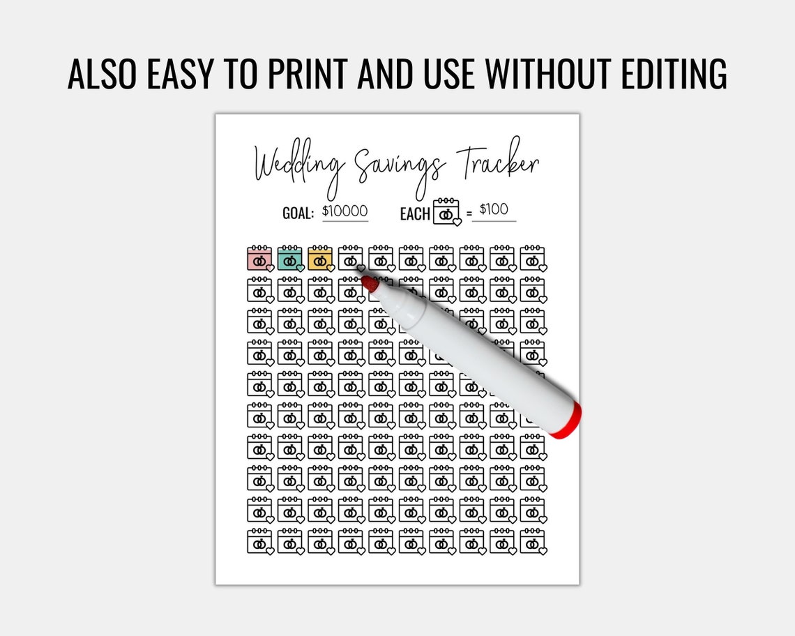 Editable Wedding Savings Tracker. Honeymoon Savings Challenge. Savings ...