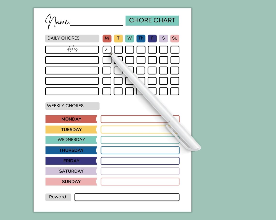 Weekly Daily Chore Chart for Kids Responsibility Chart Homeschool My ...