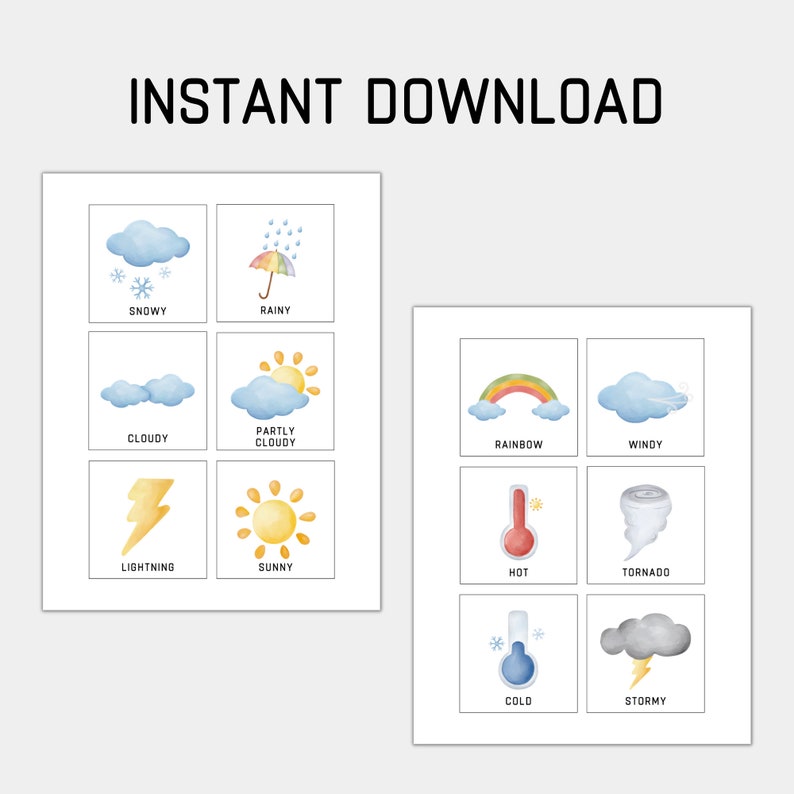 Printable Weather Cards, Preschool Flashcards, Montessori Materials ...
