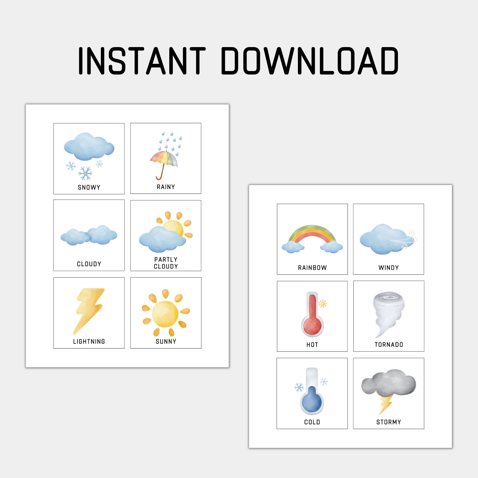 Printable Weather Cards, Preschool Flashcards, Montessori Materials ...