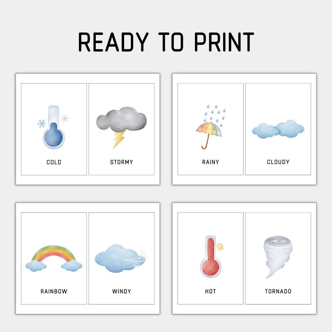 Printable Weather Cards, Preschool Flashcards, Montessori Materials ...