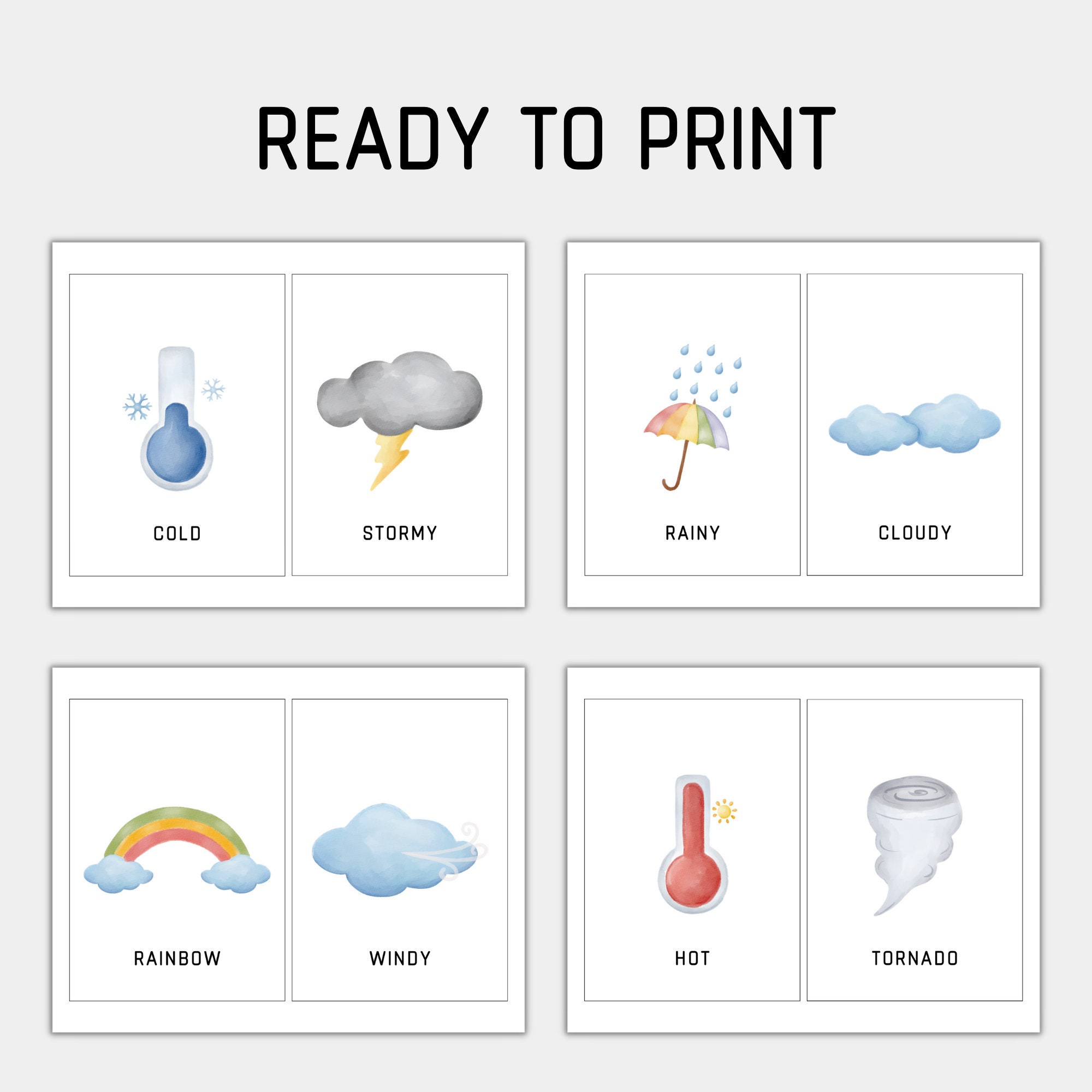 Printable Weather Cards, Preschool Flashcards, Montessori Materials ...