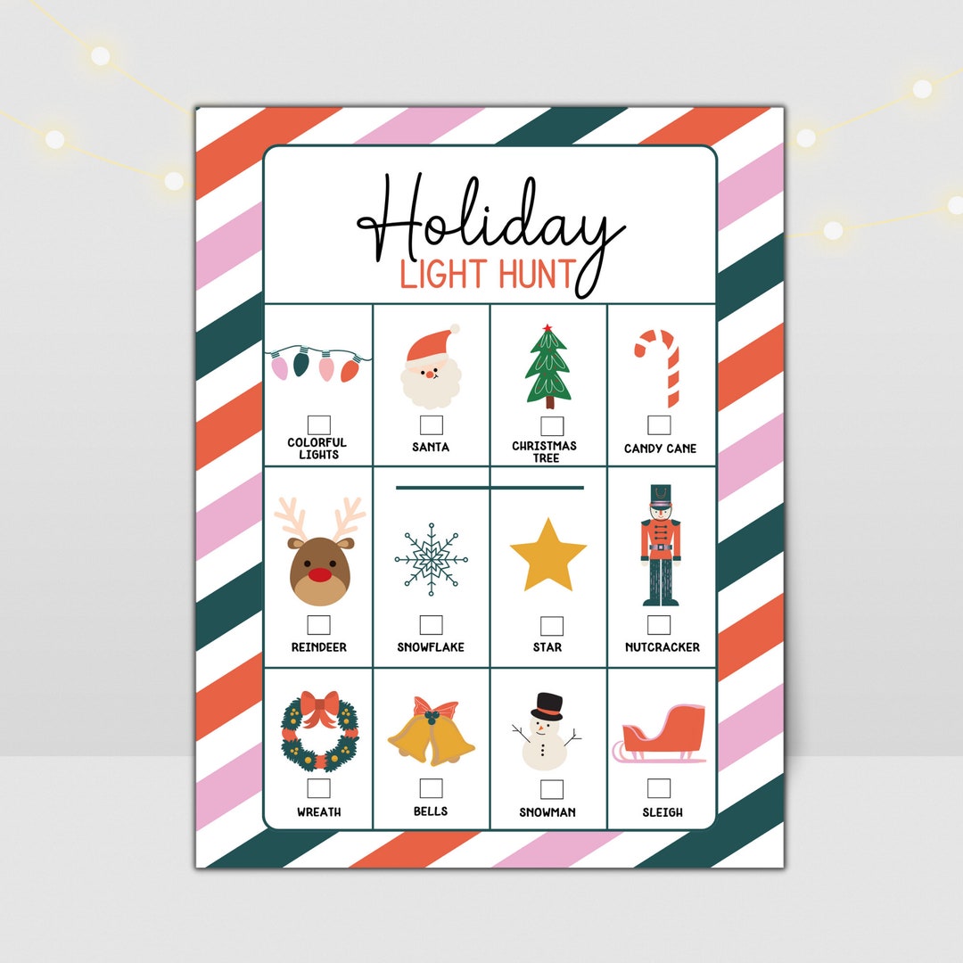 Holiday Scavenger Hunt, Printable Holiday Lights Scavenger Hunt Game ...